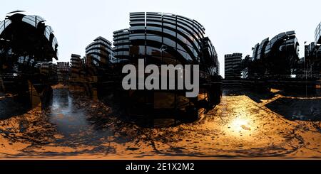 360 hdr style vr equi rectangular panorama of futuristic city 3d render ...