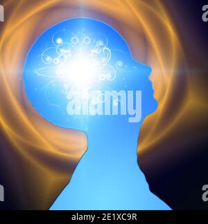 Human Head Radiates Light. 3D rendering Stock Photo - Alamy