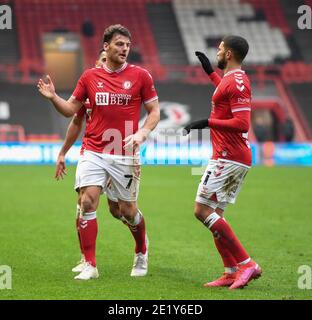Bristol, UK. 10th Jan, 2021. Bristol City Players celebrate their side ...