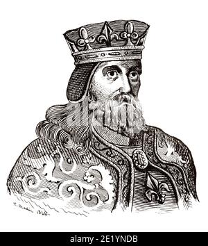 Portrait of Thierry I (652 - 691). King of France from 673 to 691 ...