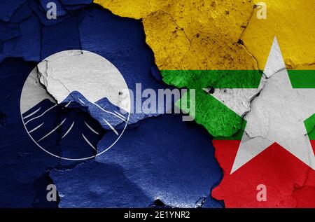 Flags of Kachin State and Myanmar painted on cracked wall Stock Photo ...