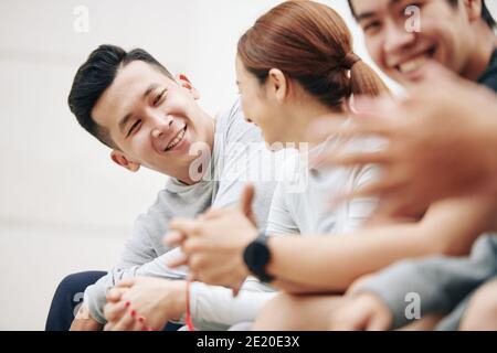 Group of men talking after training in studio Stock Photo - Alamy