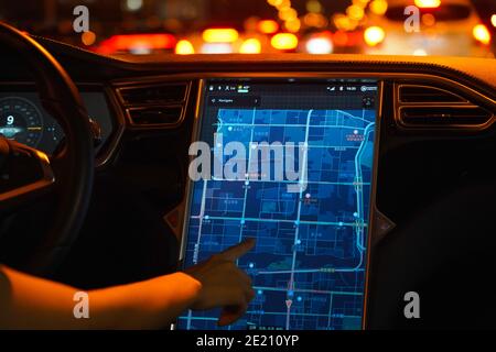 Drove finger map screen when driving a car Stock Photo - Alamy