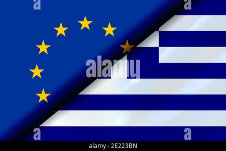 Flags of the EU and Greece divided diagonally. 3D rendering Stock Photo ...