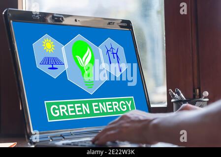 Laptop screen displaying a green energy concept Stock Photo - Alamy