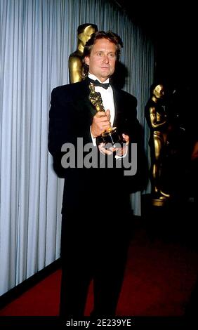 Michael Douglas actor April 1988 leaning on railing Stock Photo - Alamy