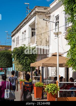 Pedestrain area in Plato. The capital Praia on the island of Santiago ...