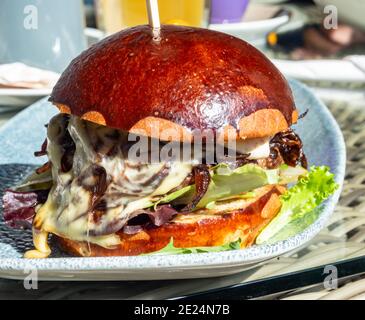 Appetizing succulent fresh hamburger with patty vegetables and cheese ...