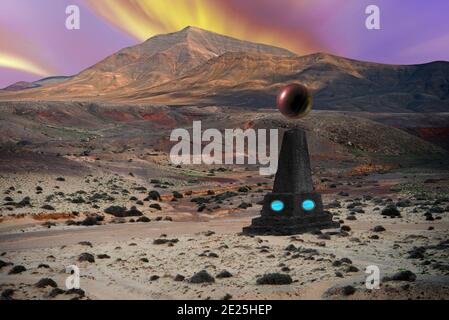 Shown here is a fantasy image of an alien obelisk on a strange planet ...