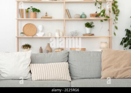 Interior of living room with different modern household appliances near ...