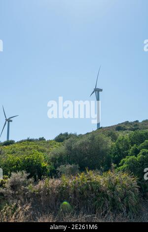 Frontal view of wind turbine in nature in sunshine Stock Photo - Alamy