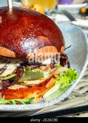 Appetizing succulent fresh hamburger with patty vegetables and cheese ...
