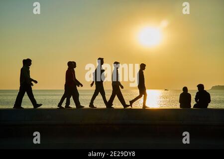 Late afternoon at Marine Drive, Mumbai, India, a boardwalk lining the ...