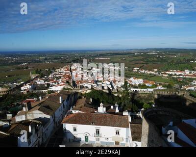 Aerial view of the castle of Estremoz in Portugal dominated by a square ...