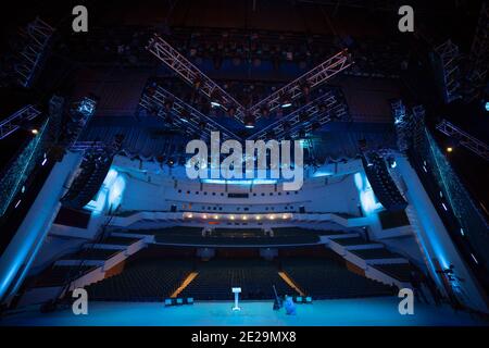 Preparing the stage for a concert in the open air Stock Photo - Alamy