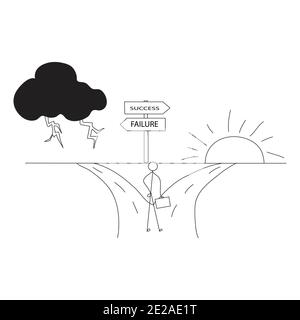 A stick figure standing on an arrow pointing forward. A metaphor of ...