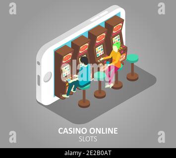 Casino slots machine winner, online games phone, 777 win banner. Vector ...