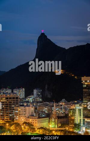 Long Exposure Night View of Corcovado Mountain and Guanabara Bay under ...