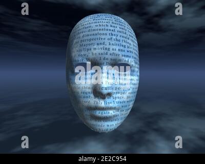 Surreal face with text. 3D rendering Stock Photo - Alamy