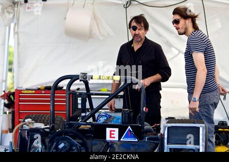 Scottish drummer Neil Primrose of Travis band, takes part in a motor ...