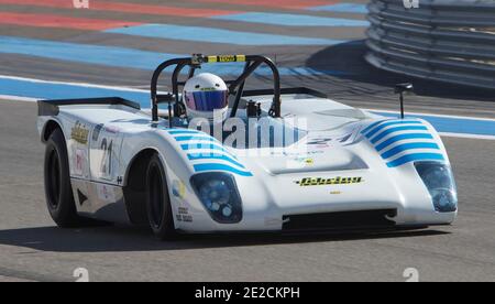 Scottish drummer Neil Primrose of Travis band, takes part in a motor ...