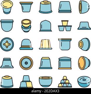 Capsule coffee icons set flat vector. Aroma pod. Strong coffee isolated ...