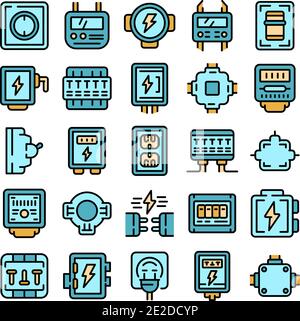 Junction box icons set flat vector. Cable connect. Electric plug ...