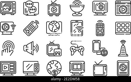 Interactive media linear icons set. Engagement, Digital, Multimedia, Interactive, Games ...