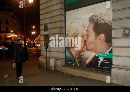 Posters from new Benetton's ad campaign 'Unhate' are on display on it's ...