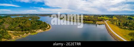 Aerial panorama of Devilbend Reservoir Lake on Mornington Peninsula ...