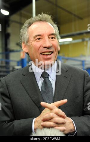 Francois Bayrou during a visit at the factory Novintec in Sully sur ...
