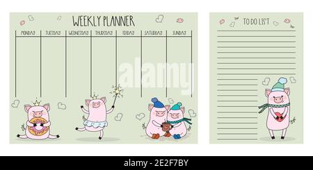 Weekly planner and to do list with cute pigs,adorable farm animals ...