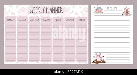 Weekly planner and to do list with cute pigs,adorable farm animals ...