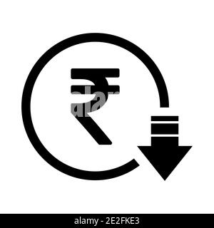Cost reduction- decrease rupee icon. Vector symbol isolated on background Stock Vector Image ...