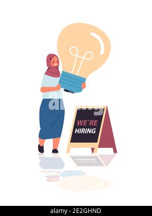 Woman holding light bulb and search business idea vector illustration ...