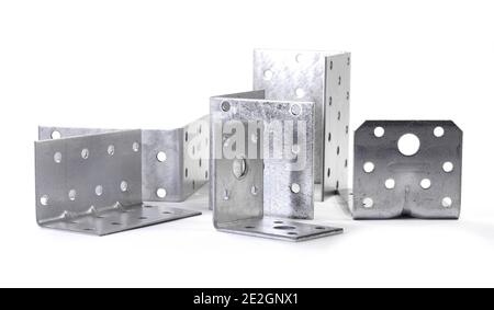 Mounting angle metal brackets isolated on white background Stock Photo ...