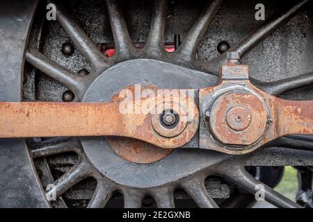 Steam locomotive wheel and connecting rod detail. Horizontal Stock ...