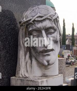 Stone Face of Jesus Christ. Portrait photo of Jesus Christ statue Stock ...
