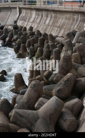 Rock armour and sea wall at South Promenade Hornsea East Yorkshire UK ...