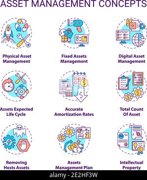 Financial allocation linear icons set. Budgeting, Distribution ...