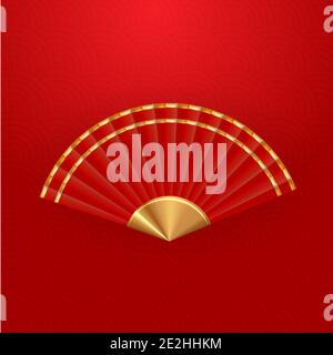 Realistic 3D red Chinese fan isolated on white background. Design ...