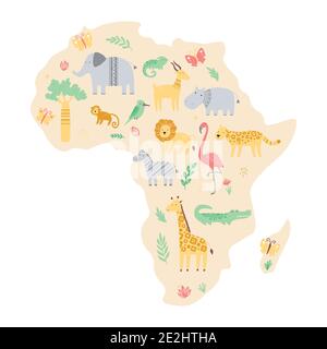 Cartoon zoo map with african animals tropical birds and inhabitants of ...