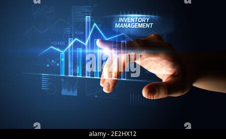 Hand touching INVENTORY MANAGEMENT button, business concept Stock Photo ...