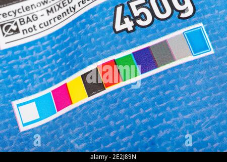 Colour register strip on ASDA onions packaging with barcode. For CMYK ...
