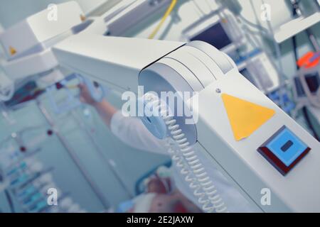 X-ray room in a hospital ER operating room with a classic ceiling ...