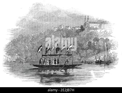 India, View of Victoria Bridge over the Beas River at Mandi. The ...