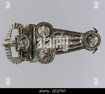 V-Shaped Buckle, 7th century, Frankish, Copper alloy, cast (tongue ...