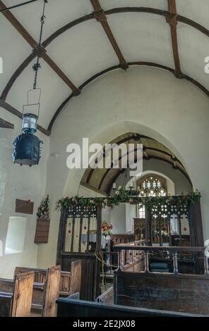 Interior of St Beuno's Church, Culbone, Exmoor. Grade I listed Anglo ...
