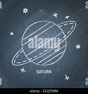 Solar system on chalk blackboard. Hand drawn cosmos, orbits of planets ...