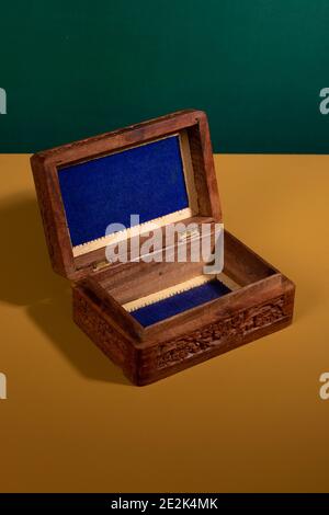 Opened yellow handmade gift box isolated on white Stock Photo - Alamy